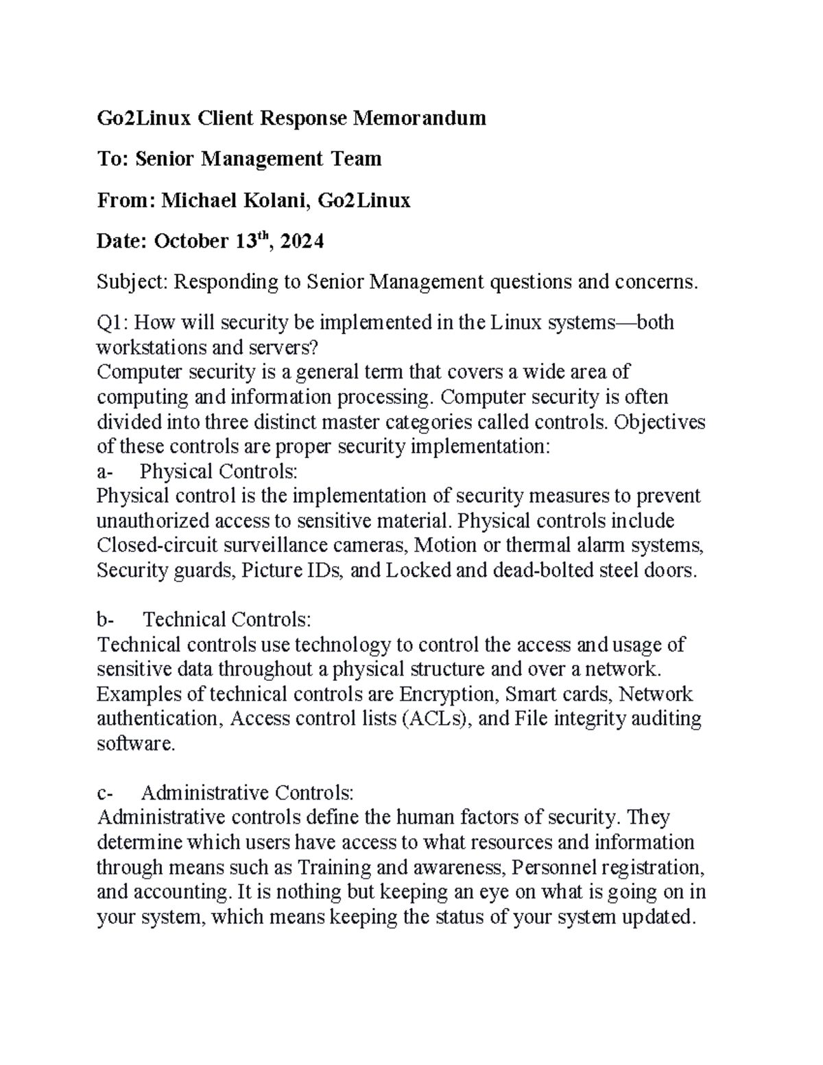 Go2Linux Client Response Memorandum - Go2Linux Client Response ...