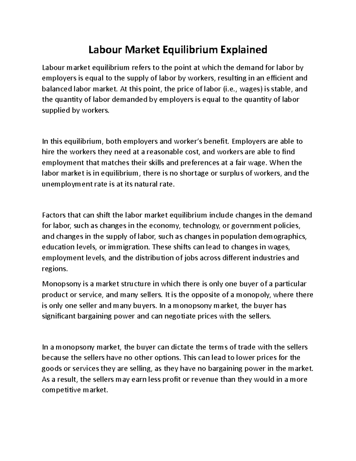 Labour Market Equilibrium Explained - At this point, the price of labor ...