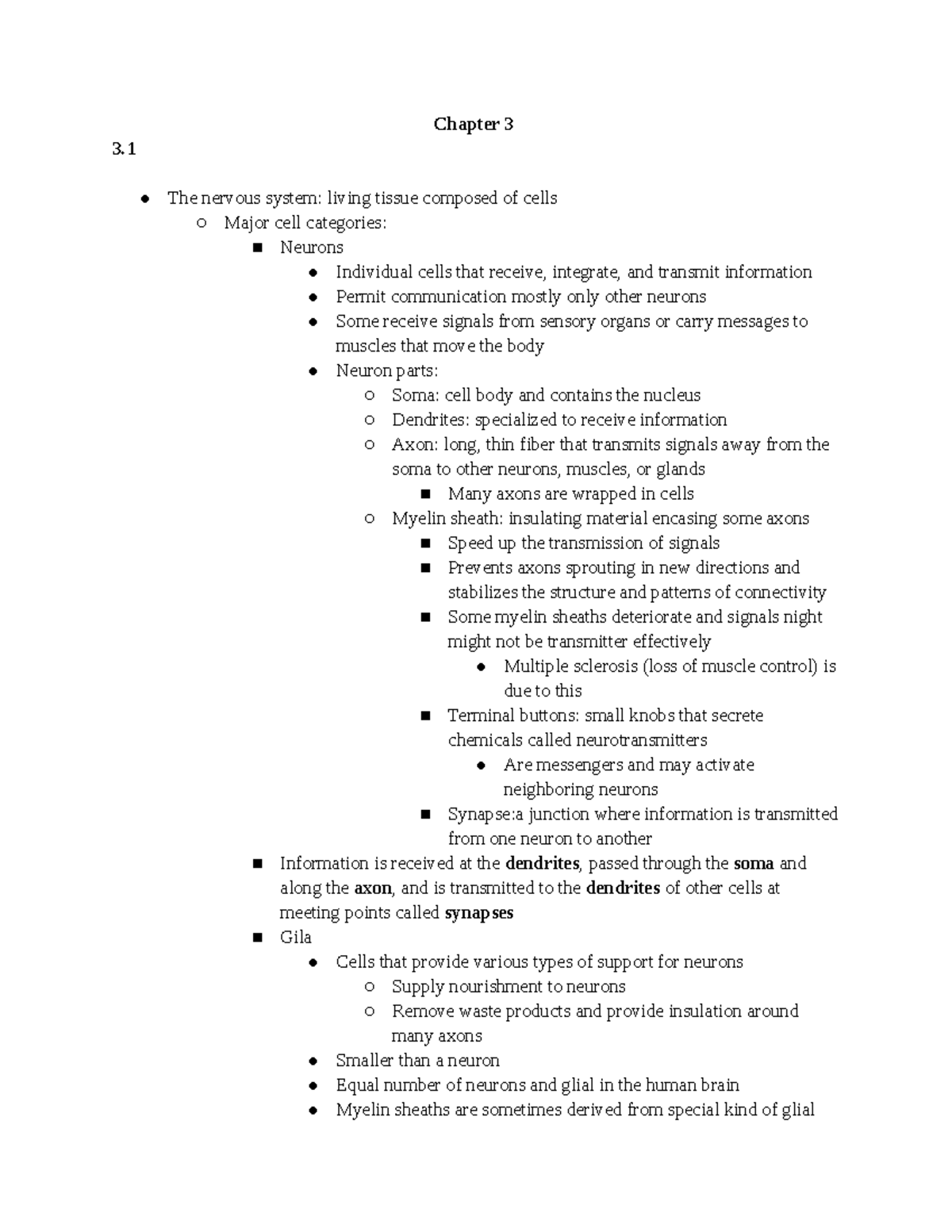 Chapter 3 Notes - Chapter 3 3. The nervous system: living tissue ...