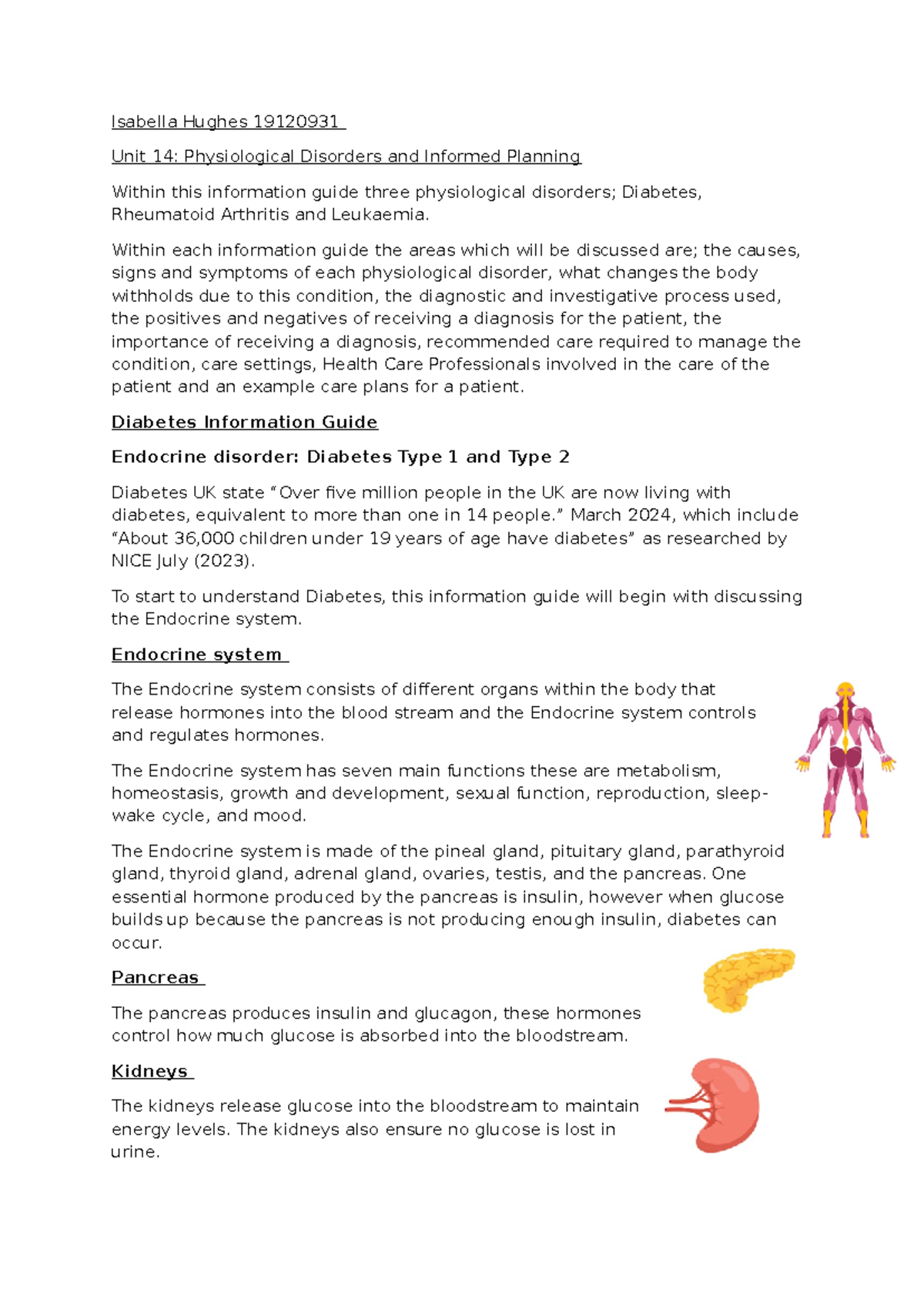 D final - unit 14 - Isabella Hughes 19120931 Unit 14: Physiological ...