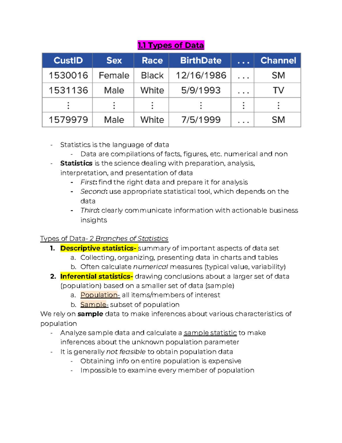 Chapter 1 - 1 Types of Data Statistics is the language of data Data are ...