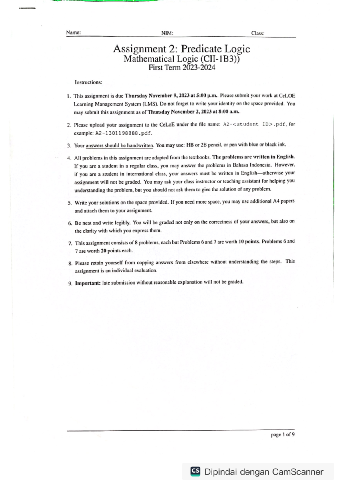 A2 Logmat - Assignment 2 - Mathematics Logic - Studocu