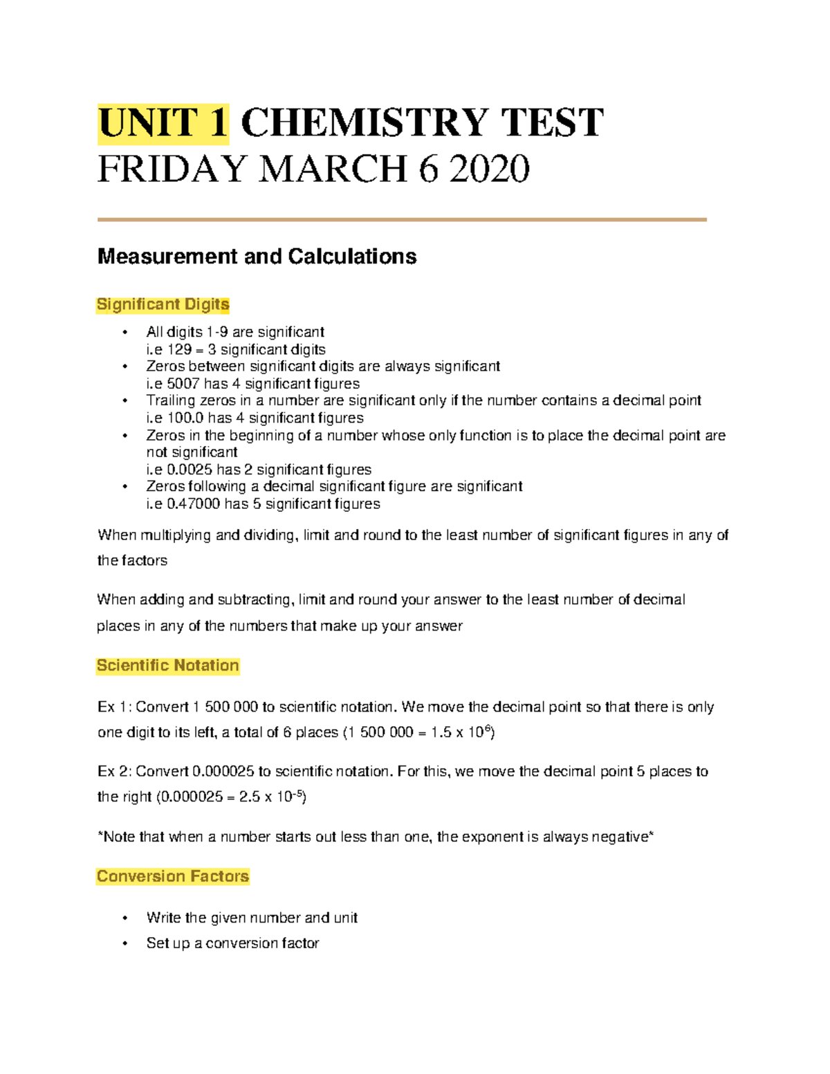 UNIT 1 Chemistry TEST part 1 - UNIT 1 CHEMISTRY TEST FRIDAY MARCH 6 ...