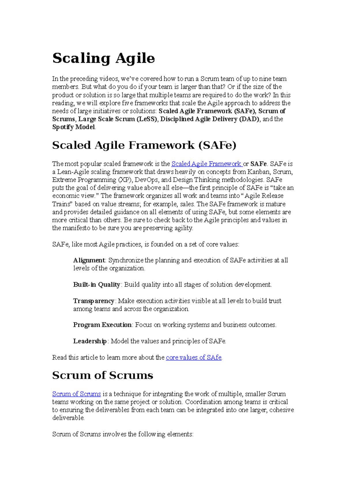 Scaling Agile Scaling Agile In The Preceding Videos Weve Covered How To Run A Scrum Team Of