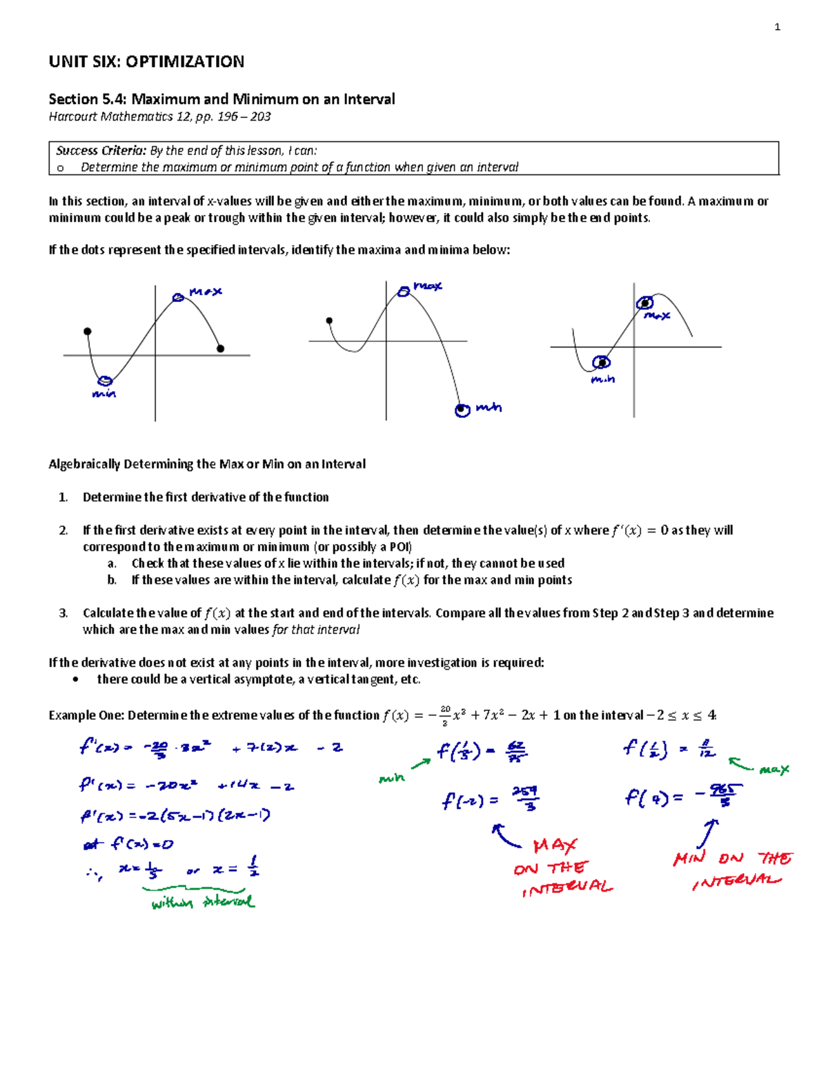 MCV 4U Optimization 2022 A - UNIT SIX: OPTIMIZATION Section 5: Maximum ...