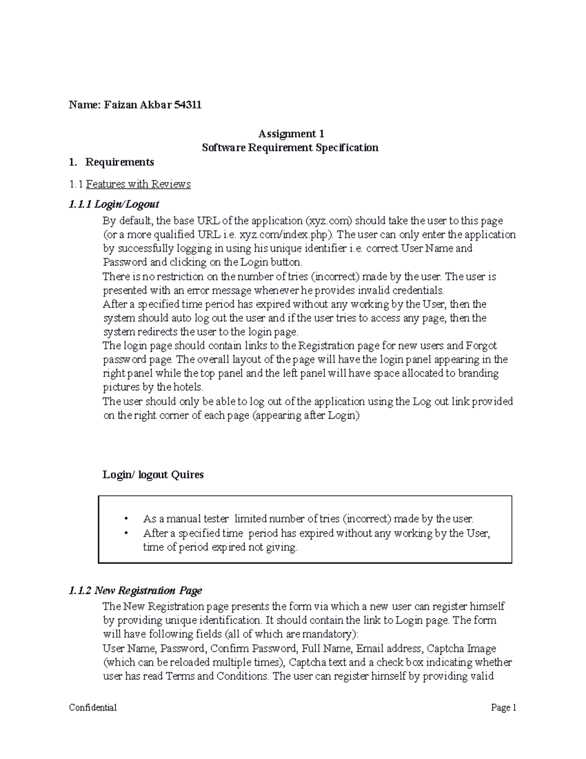 SQA assignment no 1 - dsadas - Name: Faizan Akbar 54311 **Assignment 1 ...
