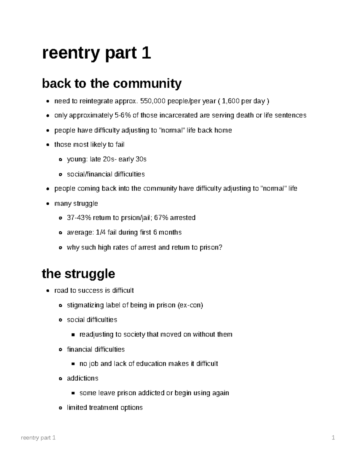 Reentry part 1 - re-entry notes - reentry part 1 1 reentry part 1 back ...
