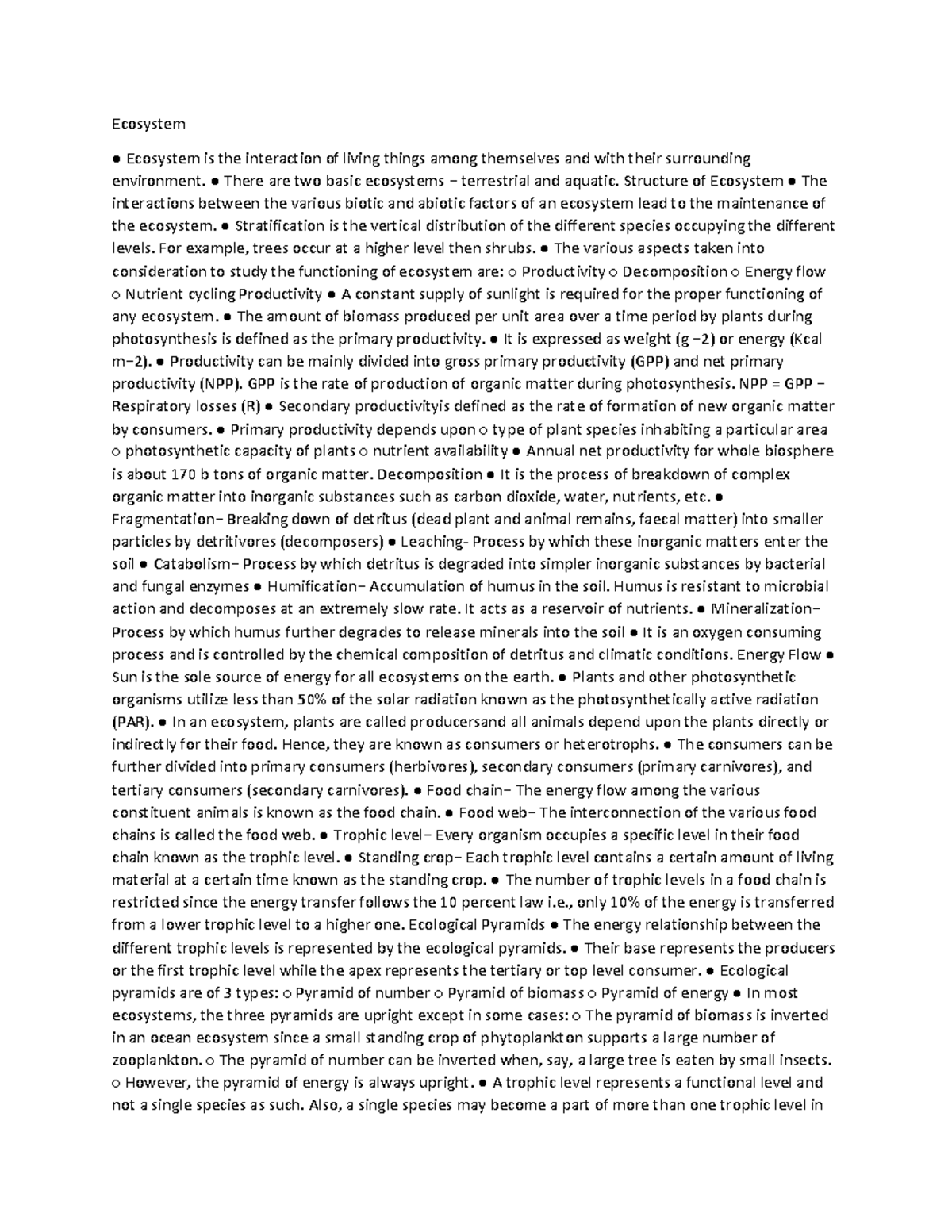 Ecosystem - bionotes - Ecosystem Ecosystem is the interaction of living ...