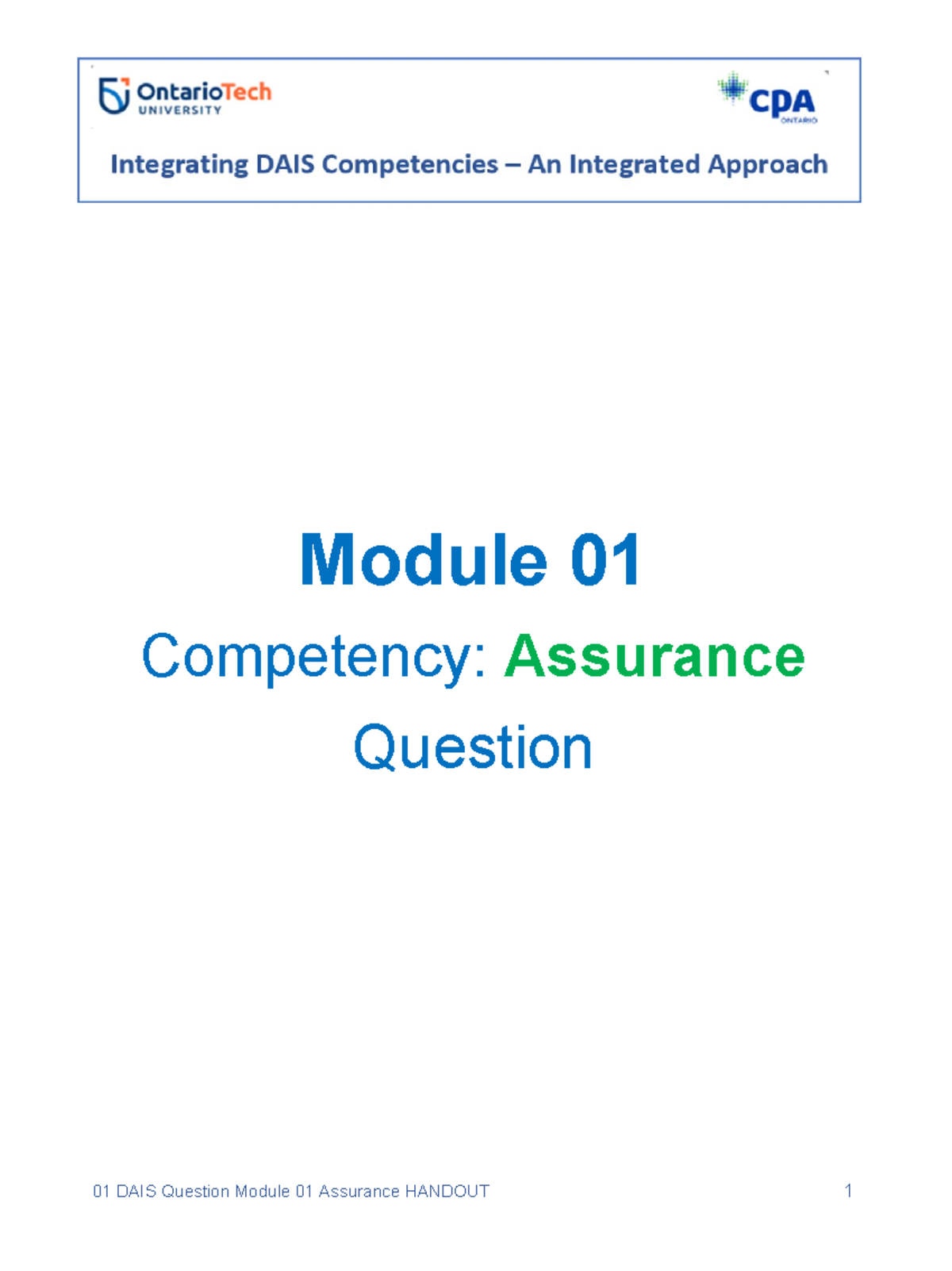 01 DAIS Question Module 01 Assurance Handout-1 - Module 01 Competency ...
