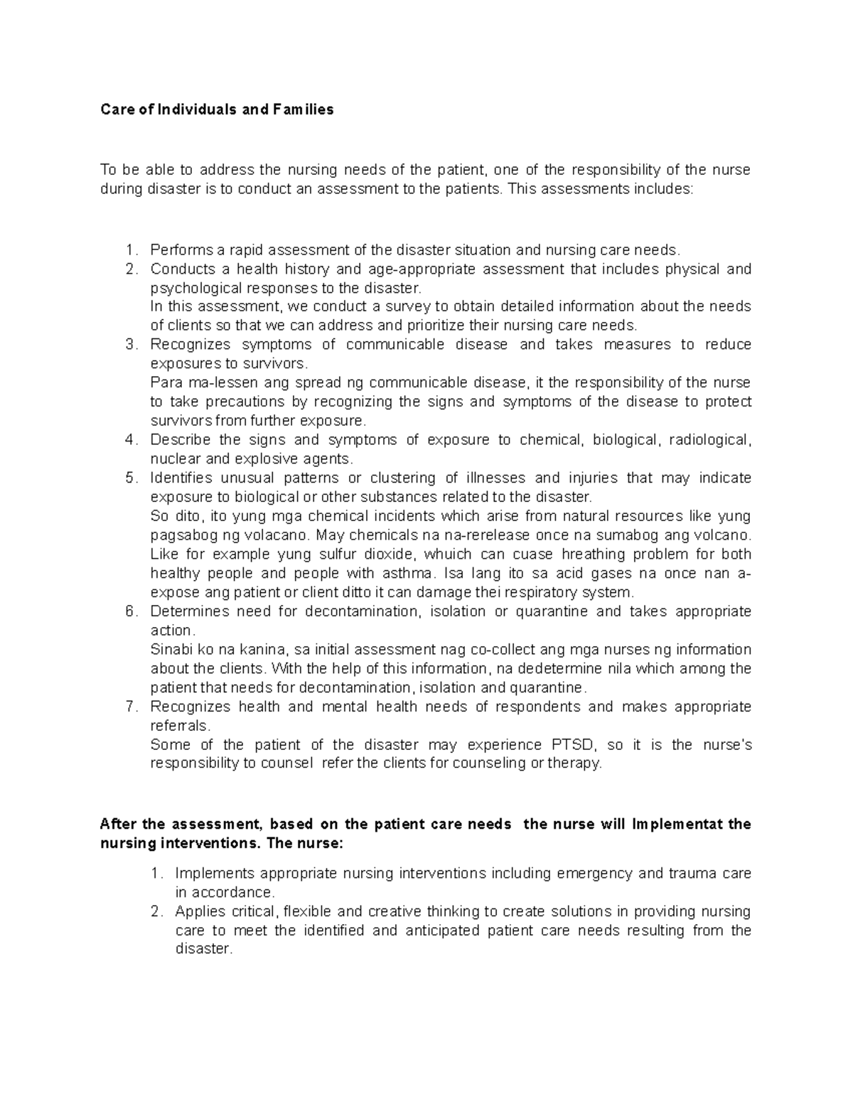 Care of individuals and families - Care of Individuals and Families To ...