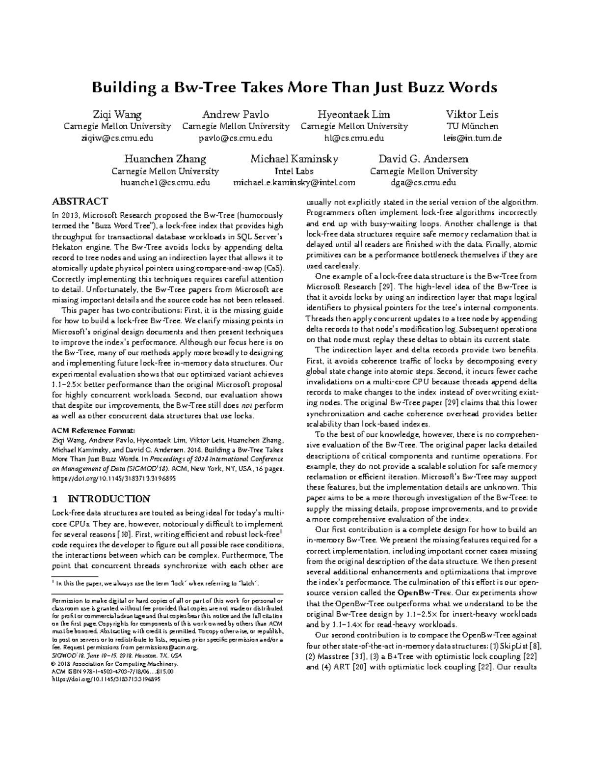 Building a Bw-Tree Takes More Than Just Buzz Words - cmu Andrew Pavlo ...