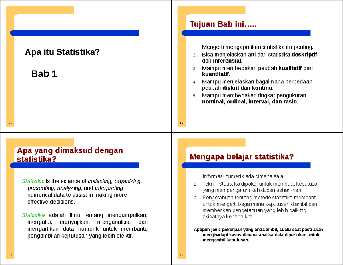 Bab 1 - statistika - 1- Apa itu Statistika? Bab 1 1- Tujuan Bab ini ...