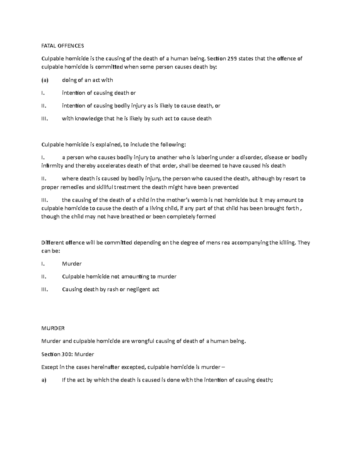 Fatal Offences - Notes - murder & culpable homicide - FATAL OFFENCES ...