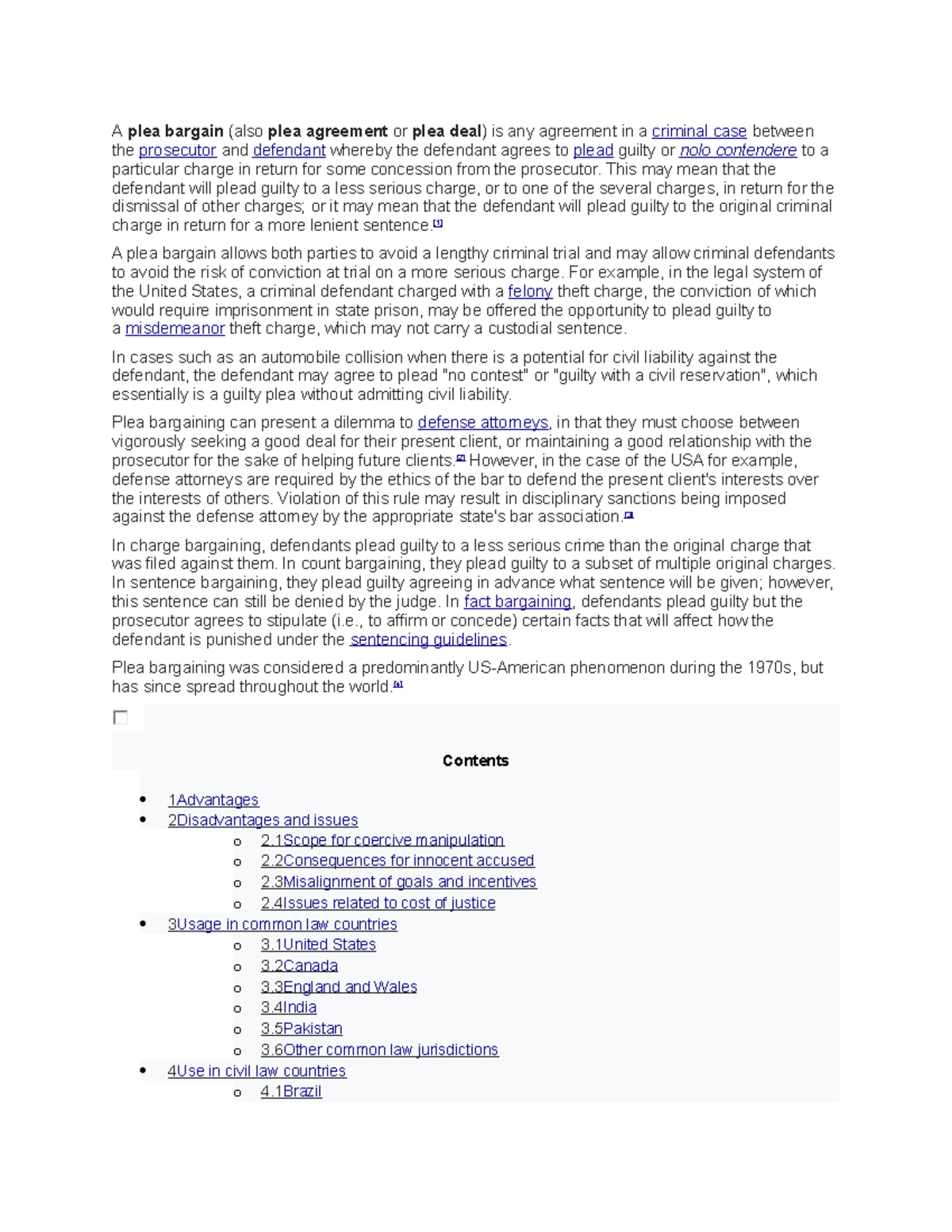 Plea Bargaining - A plea bargain (also plea agreement or plea deal ...