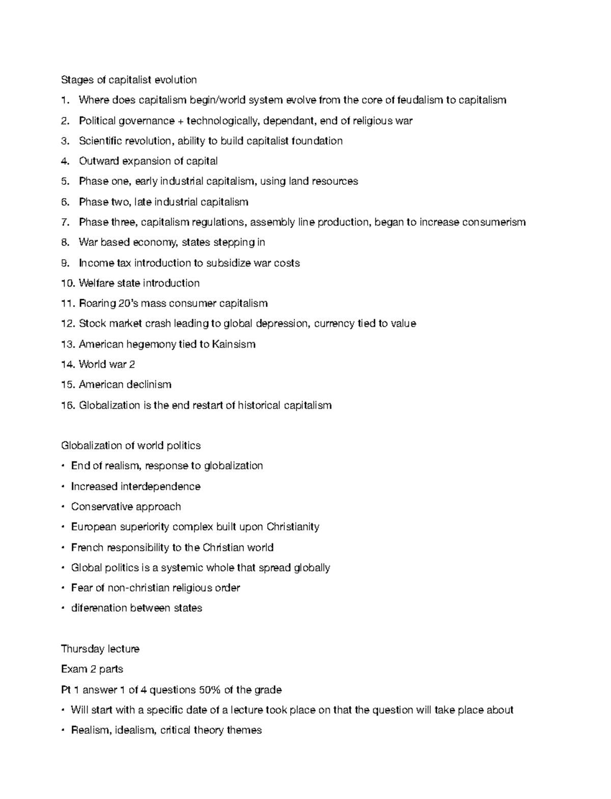 Week 10 in class pols 261 - Stages of capitalist evolution Where does ...