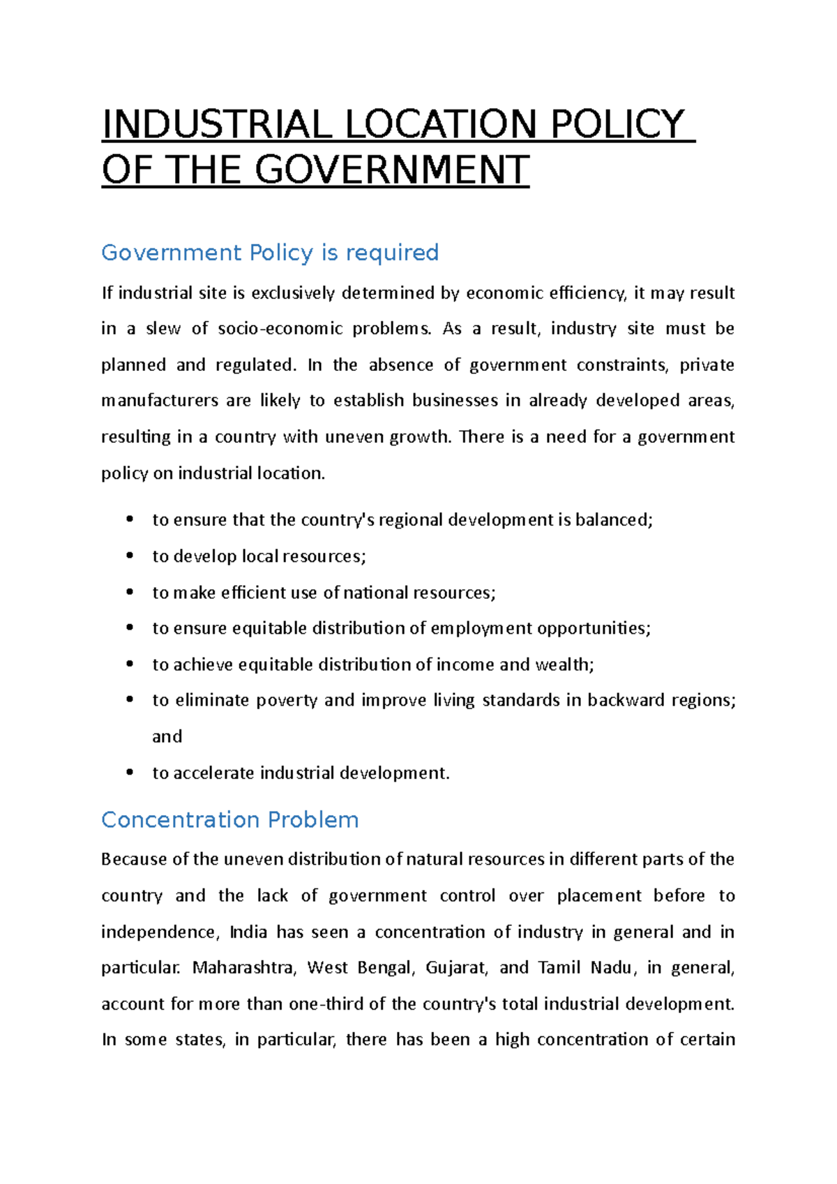 Industrial Location Policy OF THE Government - INDUSTRIAL LOCATION ...
