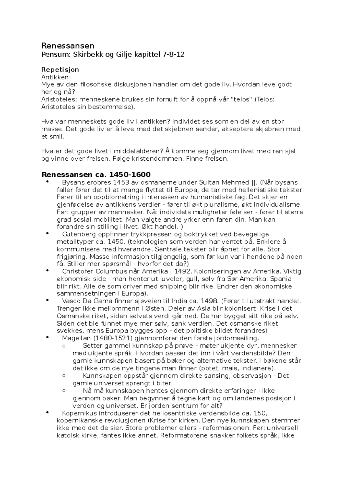 Renessansen - Statsvitenskap - Renessansen Pensum: Skirbekk og Gilje ...