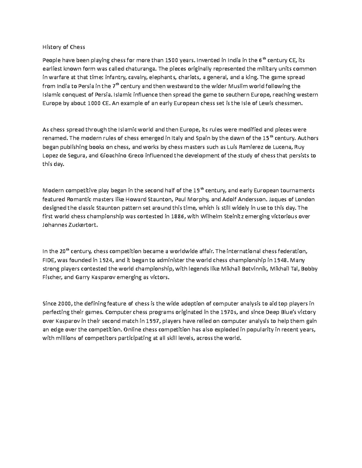 Chess History - History of Chess People have been playing chess for ...