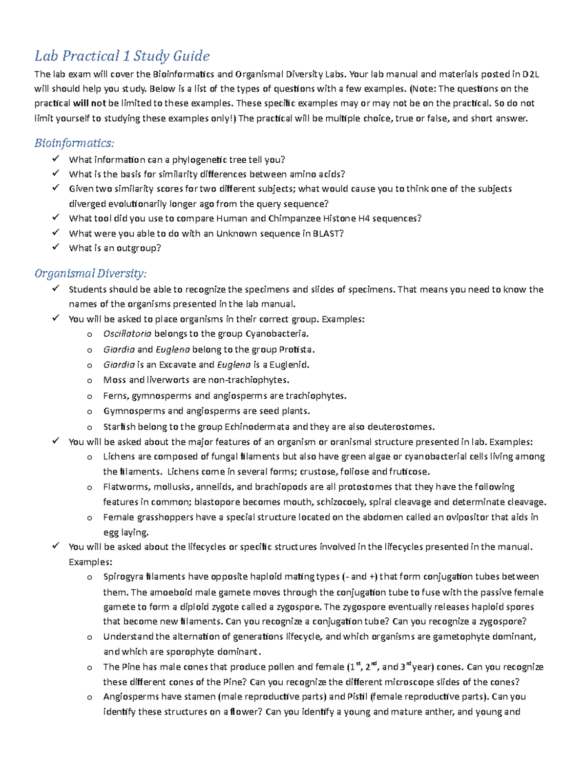 Midterm practical study guide - Copy - Lab Practical 1 Study Guide The ...