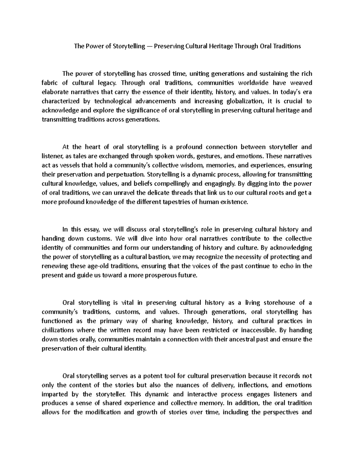 The Power of Storytelling - Preserving Cultural Heritage Through Oral ...