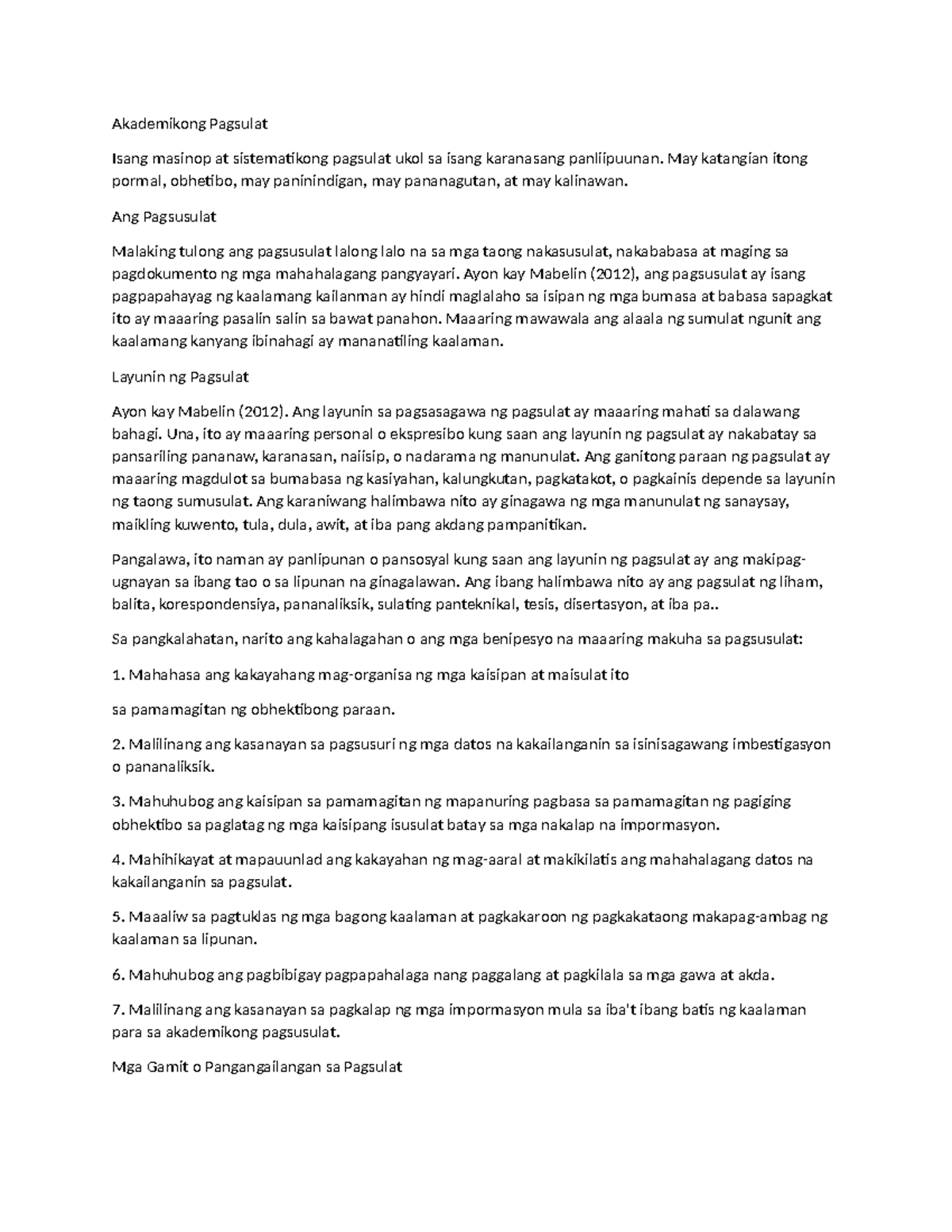 FPL - Module 1 - Akademikong Pagsulat Isang masinop at sistematikong ...