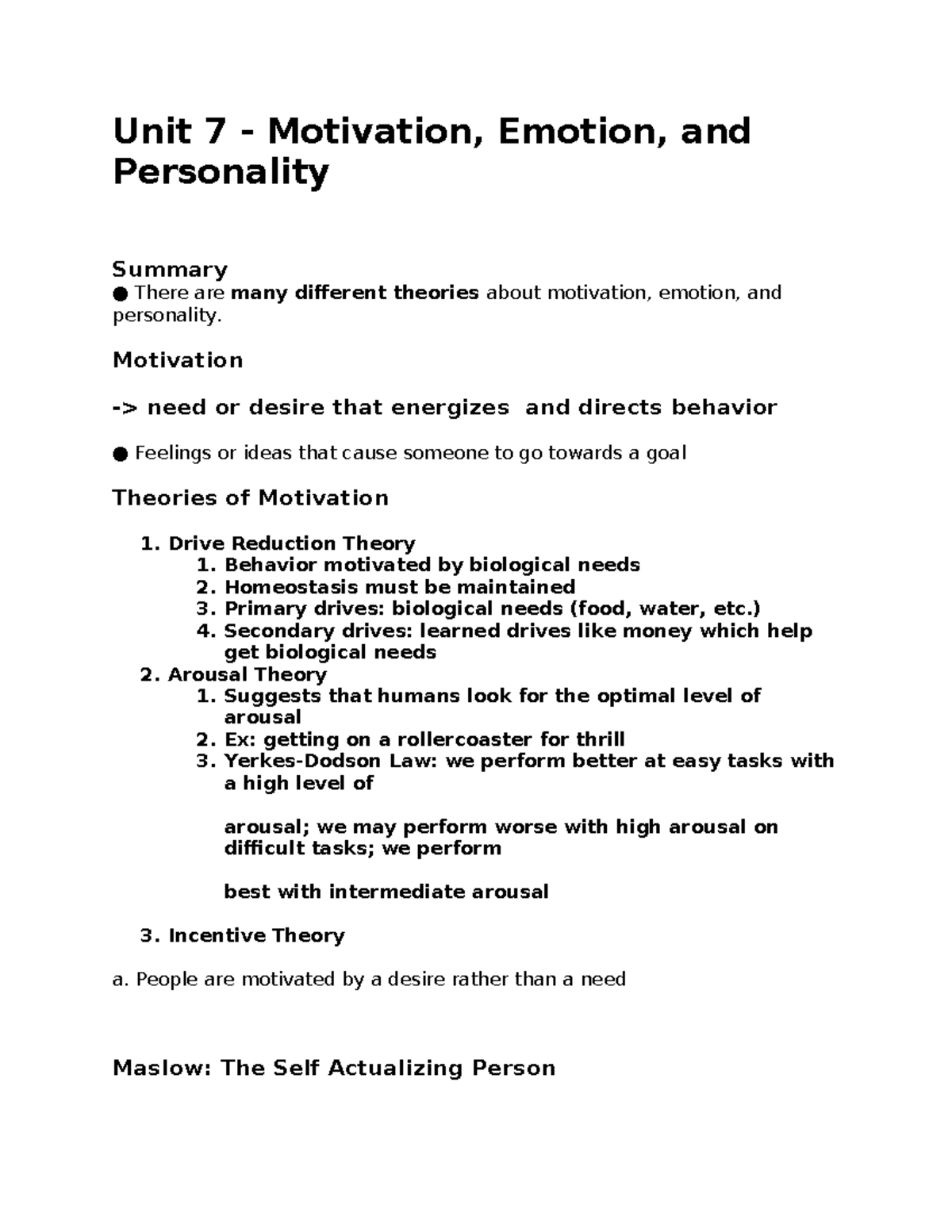 Unit 7MEPpsych - idk - Unit 7 - Motivation, Emotion, and Personality ...