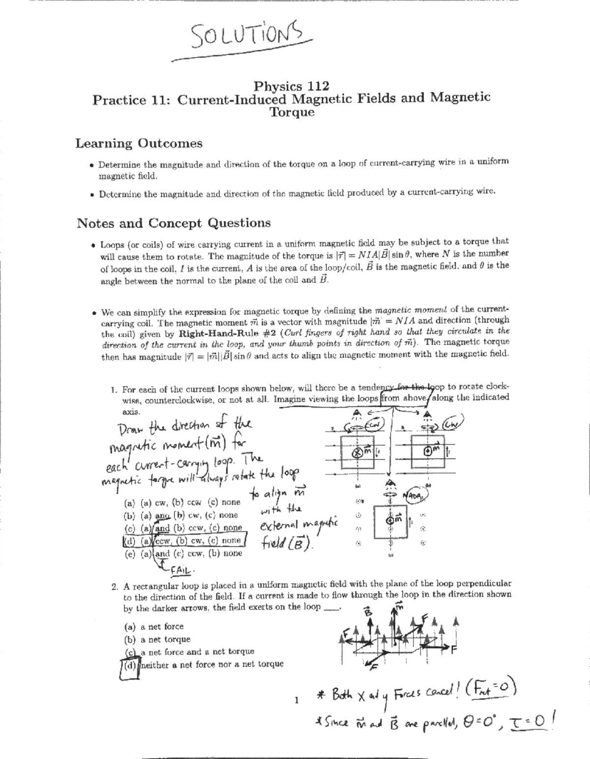 Solutions Practice 10 Current Induced Magnetic Fields - PHY 112 - Studocu