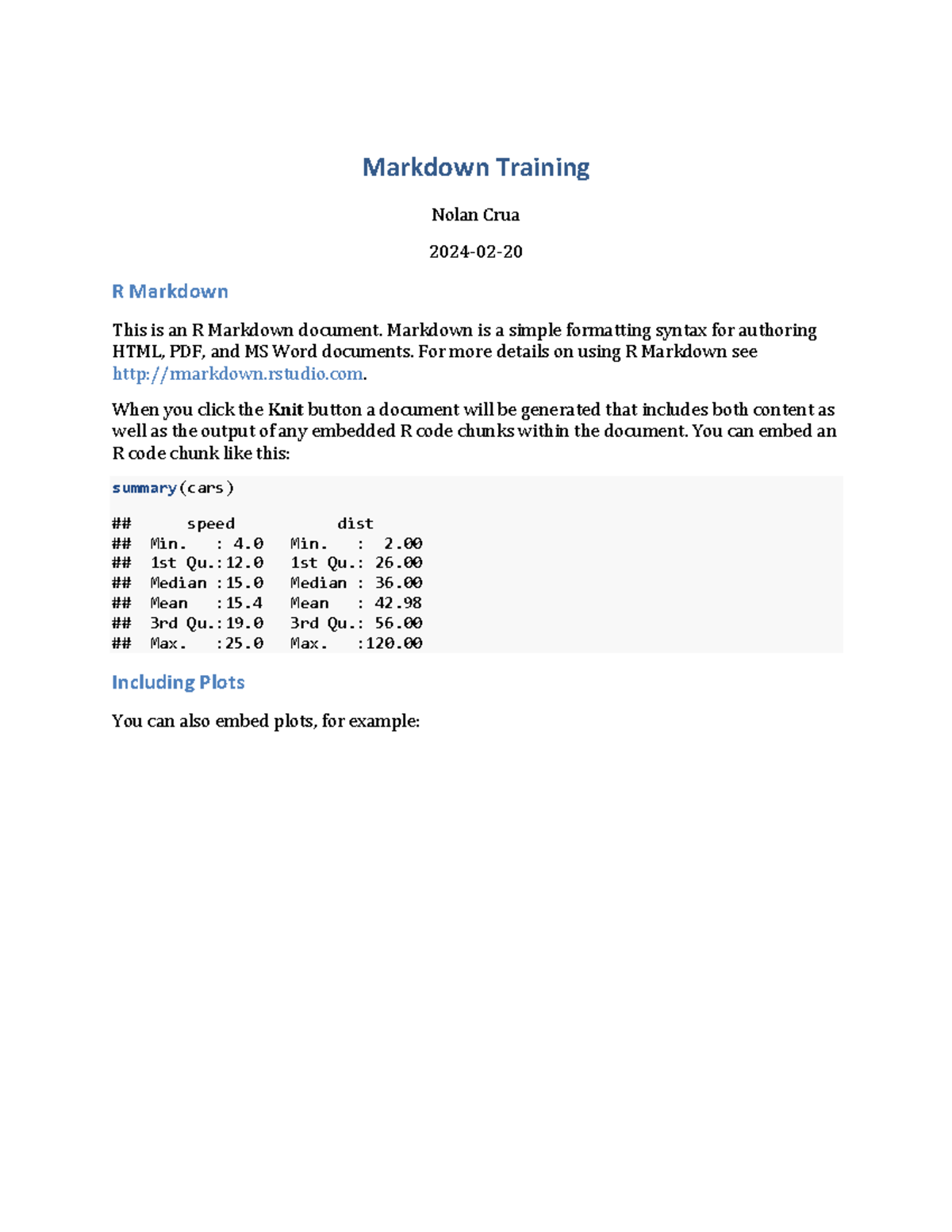 Roadmap 1 - Markdown Training Nolan Crua 2024 - 02 - 20 R Markdown This ...