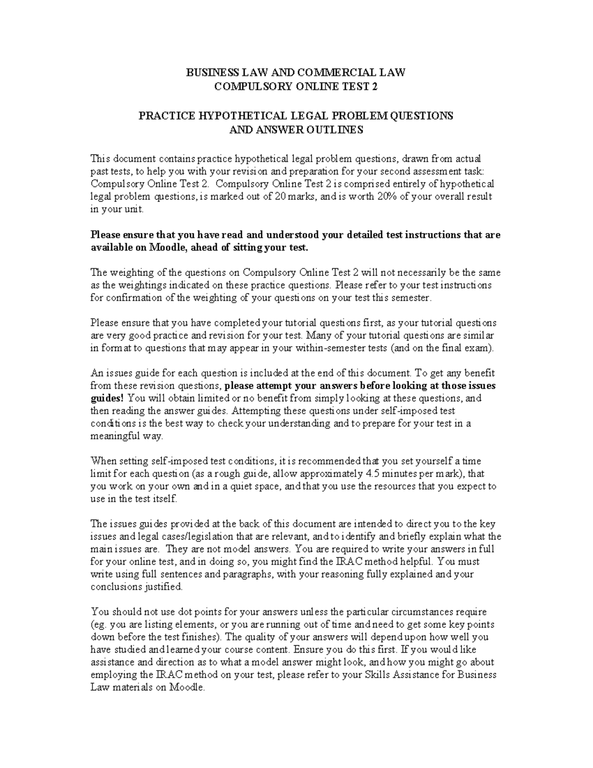 Test 2 practice questions and answer outlines - BUSINESS LAW AND ...