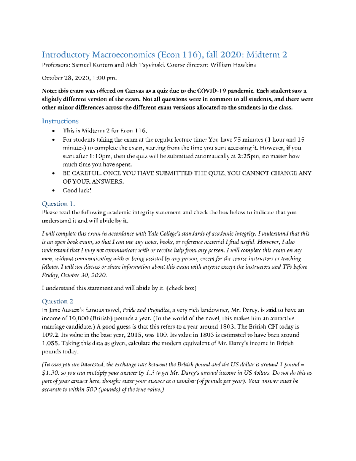 Econ 116 midterm 2 fall 2020 - ECON 117 - - Studocu