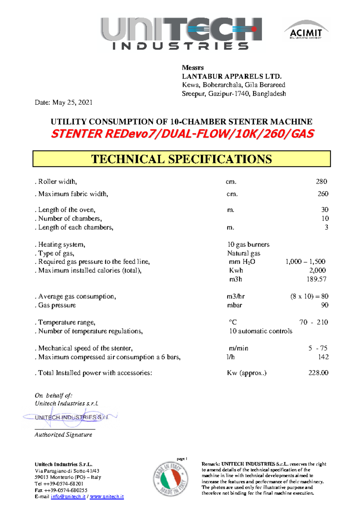 Utility consumption Unitech 10-cham stenter 25052021 - page 1 Unitech ...