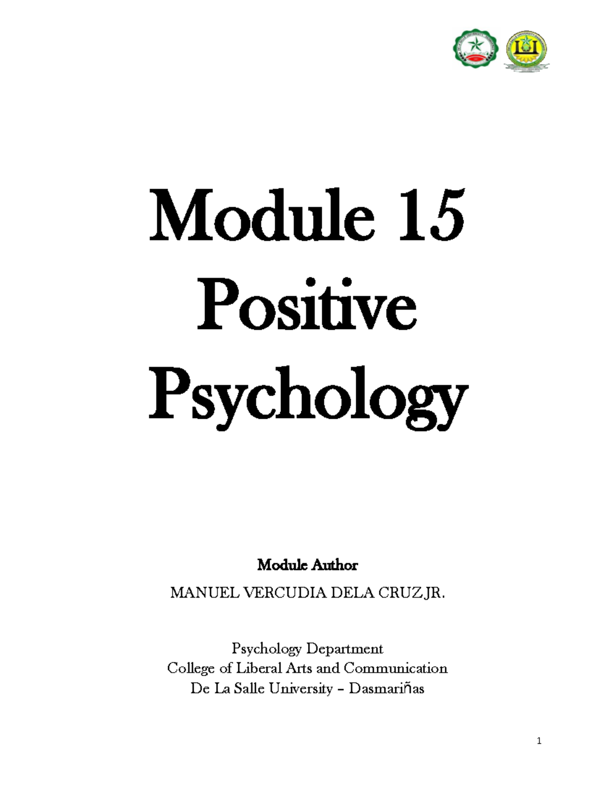 Module 15 - Positive Psychology - Module 15 Positive Psychology Module ...
