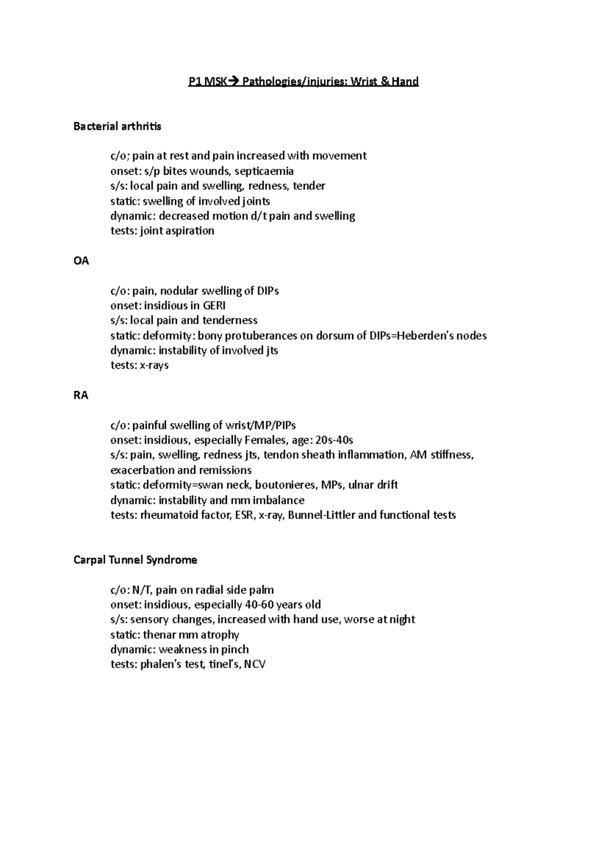 P1 MSKPathologies:injuries- Wrist & Hand - P1 MSK Pathologies/injuries ...