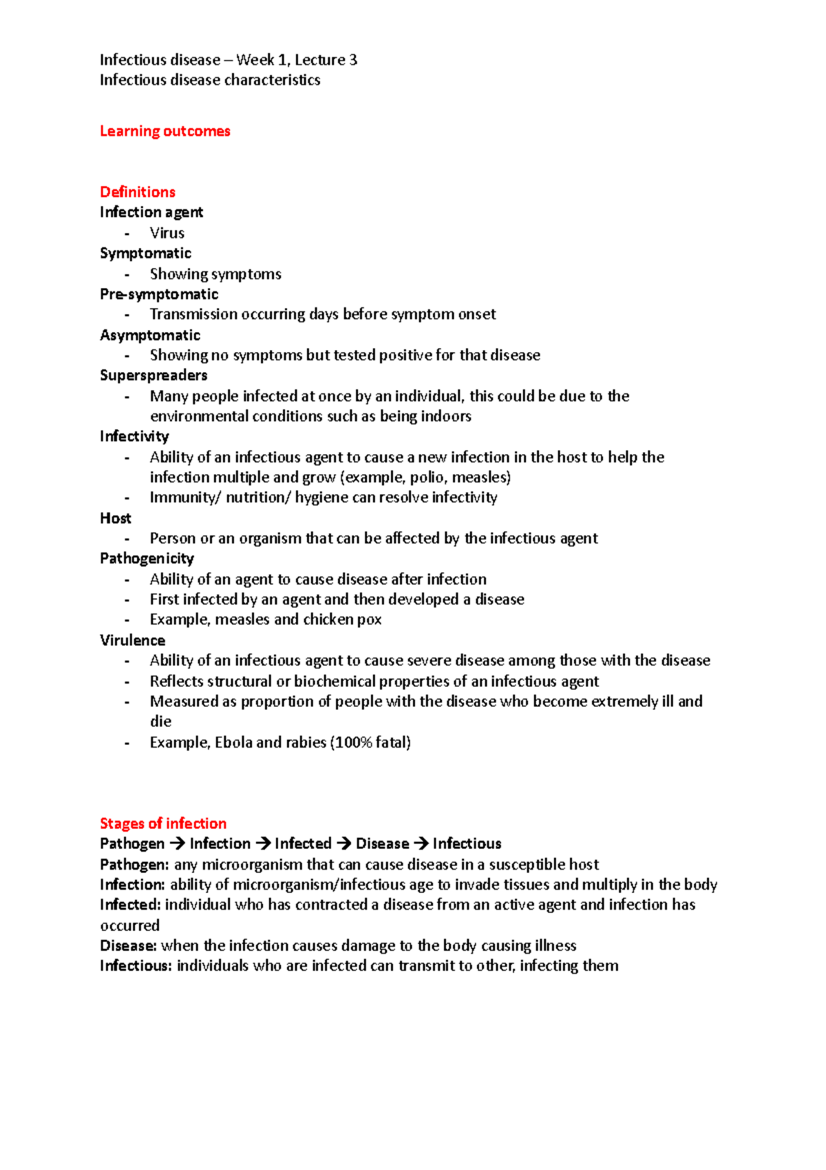 Week 1 Lecture 3 Infectious disease characteristics - Infectious disease – Week 1, Lecture 3 ...
