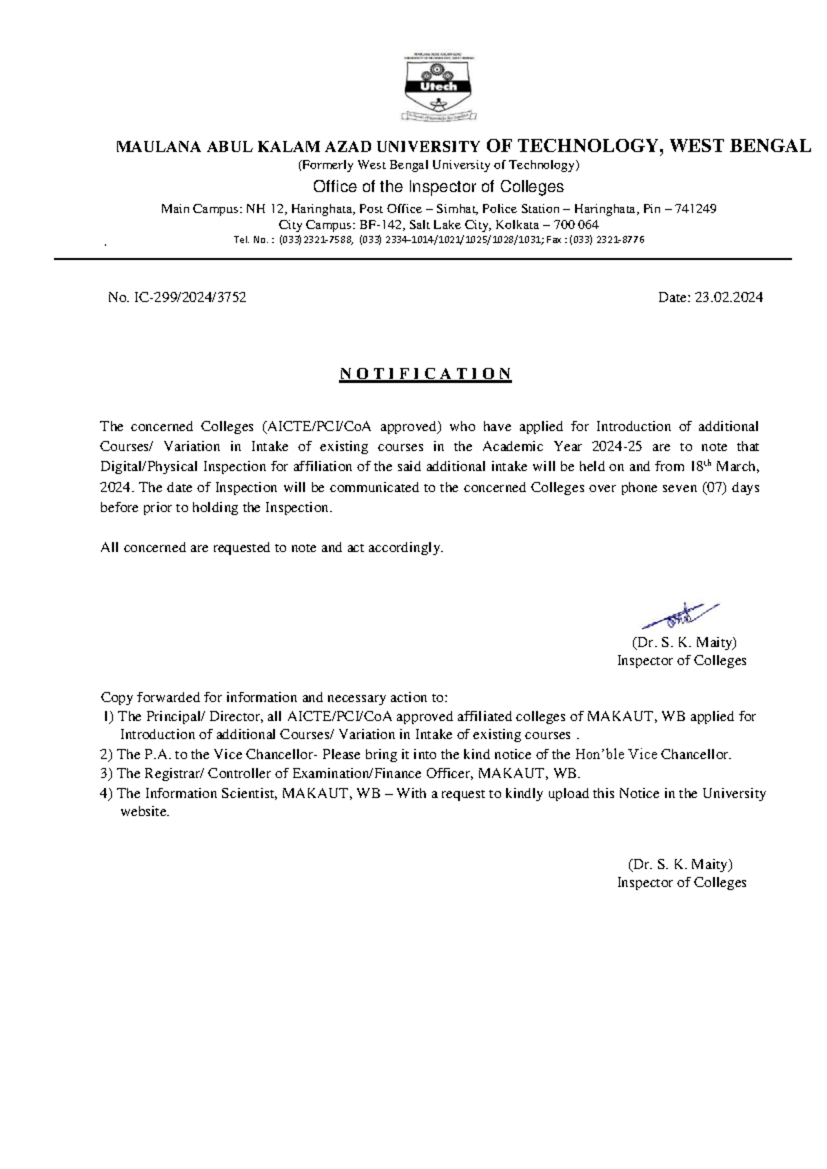 0-notice inspection additional 24 - MAULANA ABUL KALAM AZAD UNIVERSITY ...