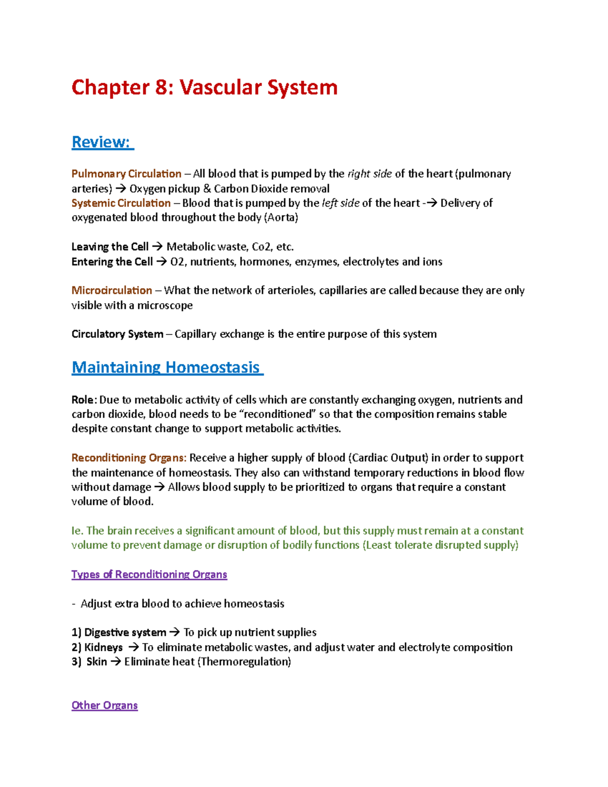 Chapter 8 - Vascular System - Chapter 8: Vascular System Review ...