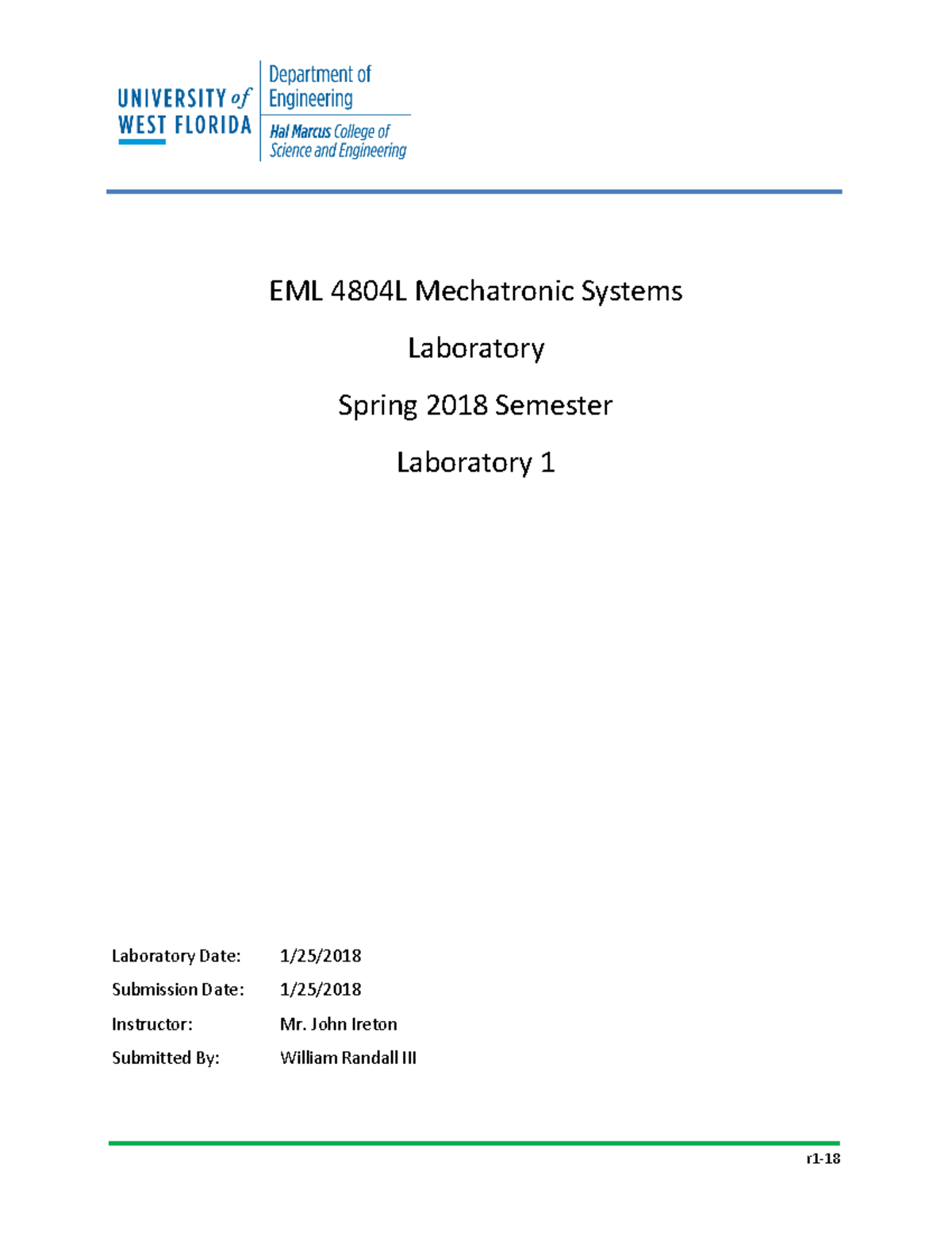 EML4804L Lab1 - Lab Report - EML 4804L Mechatronic Systems Laboratory ...