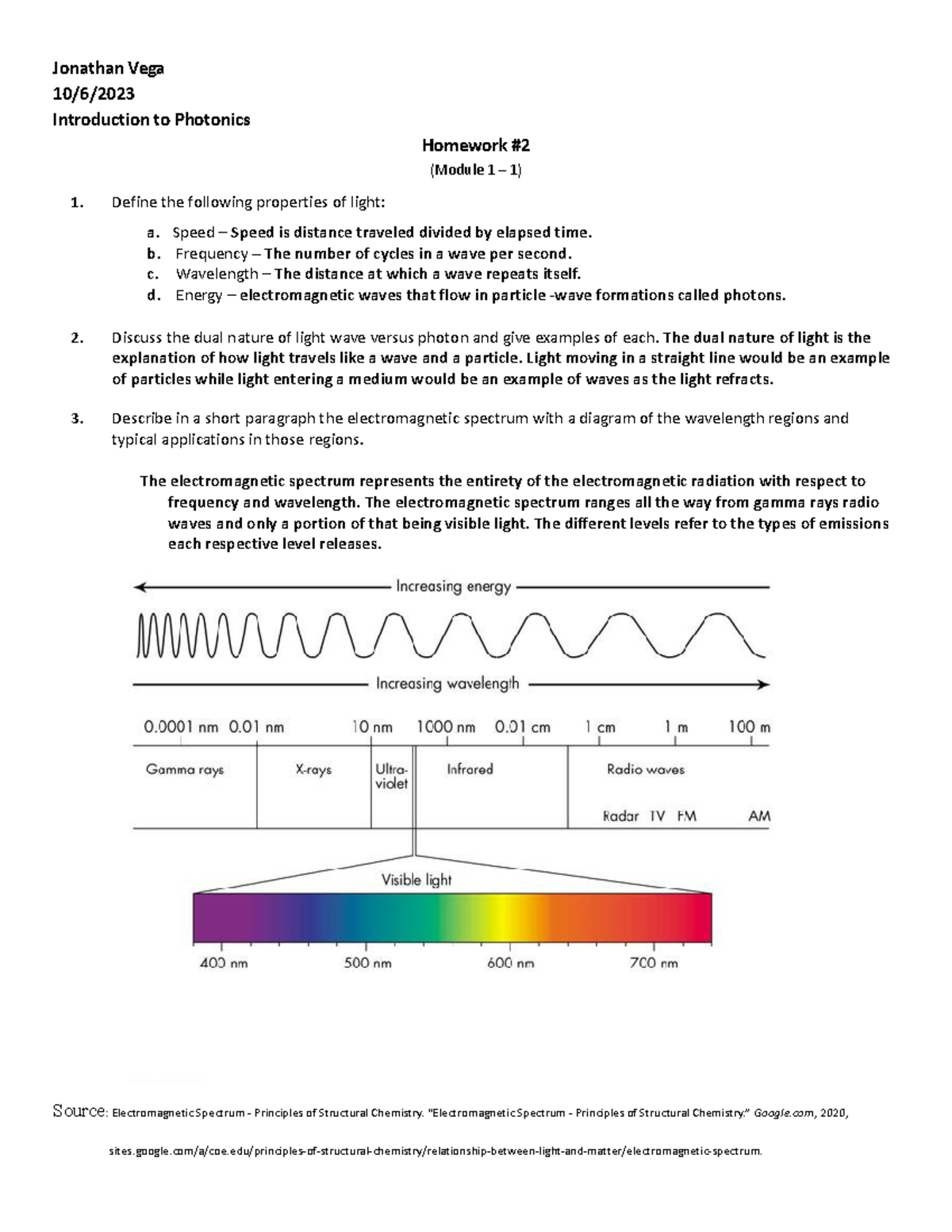 Homework #2 rev - Jonathan Vega 10/6/ Introduction to Photonics ...