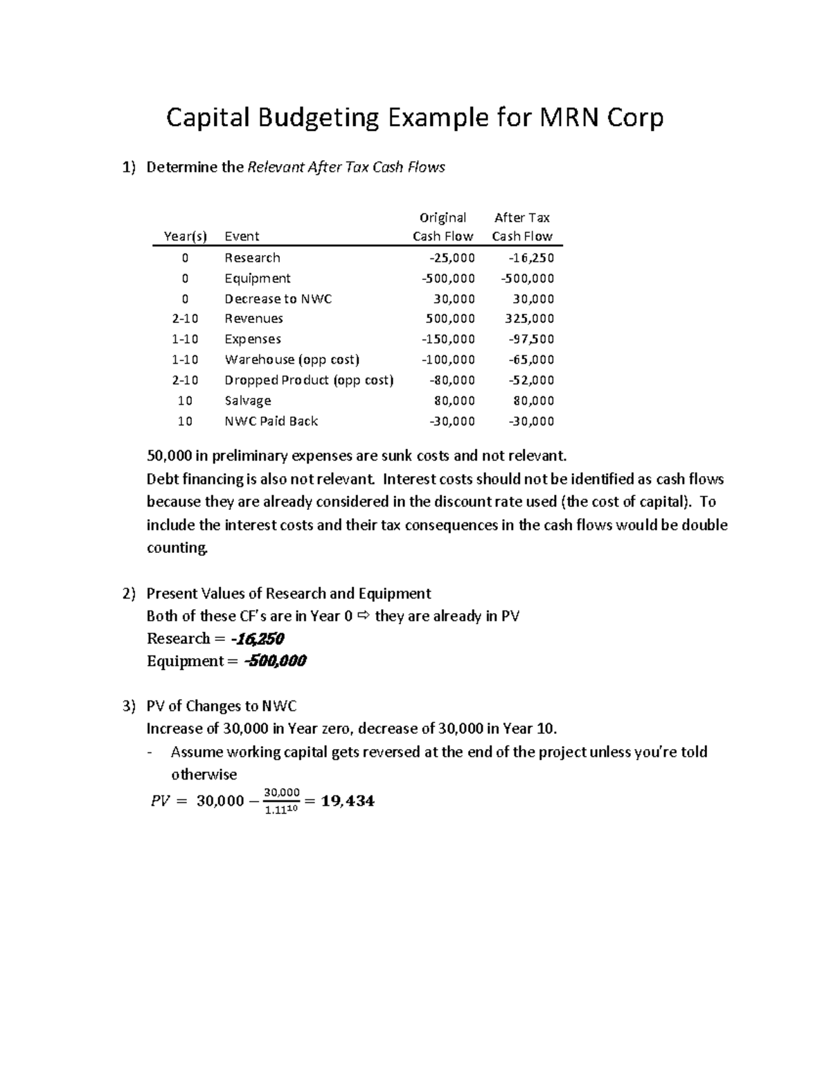 14 - MRN Corp - practice questions for the MRN CORP - Capital Budgeting ...