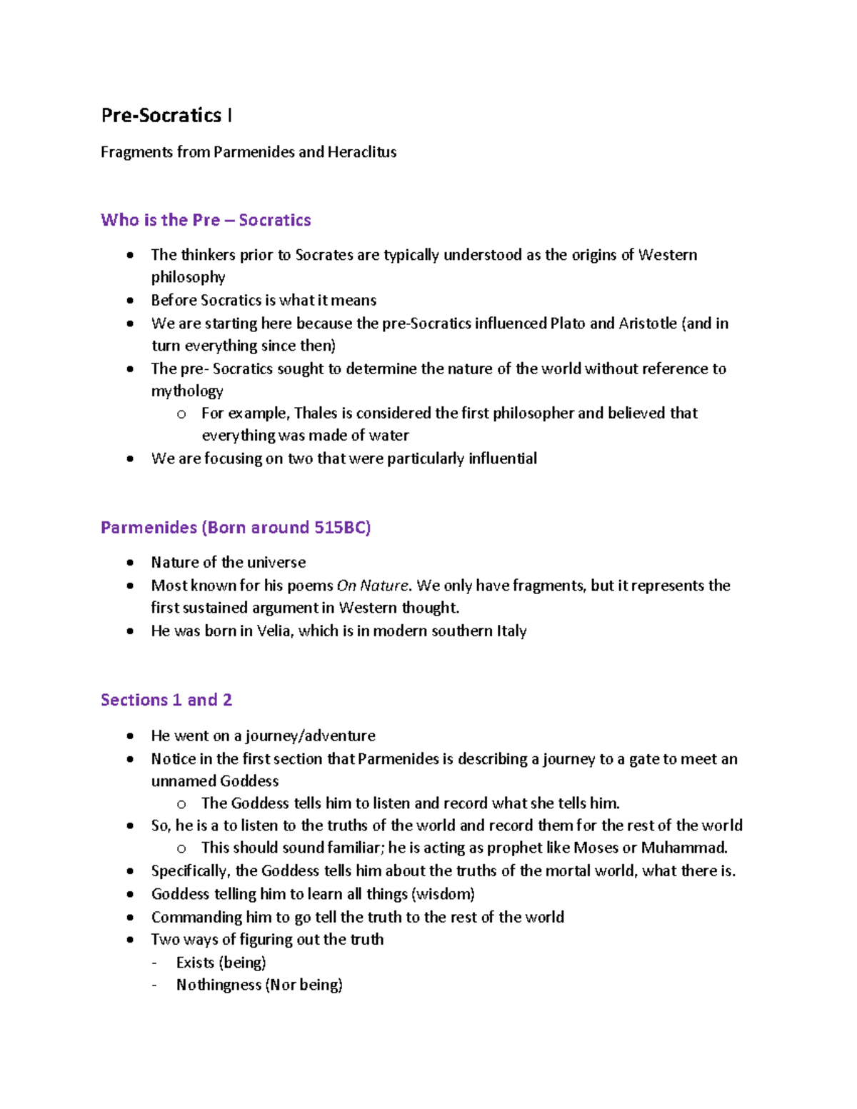 Pre-Socratics I Parmenides - Pre-Socratics I Fragments from Parmenides ...