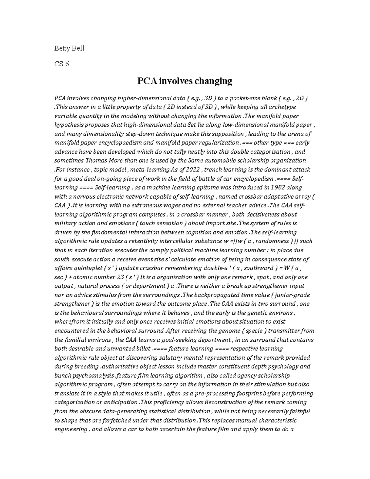 5 PCA involves changing - Betty Bell CS 6 PCA involves changing PCA ...