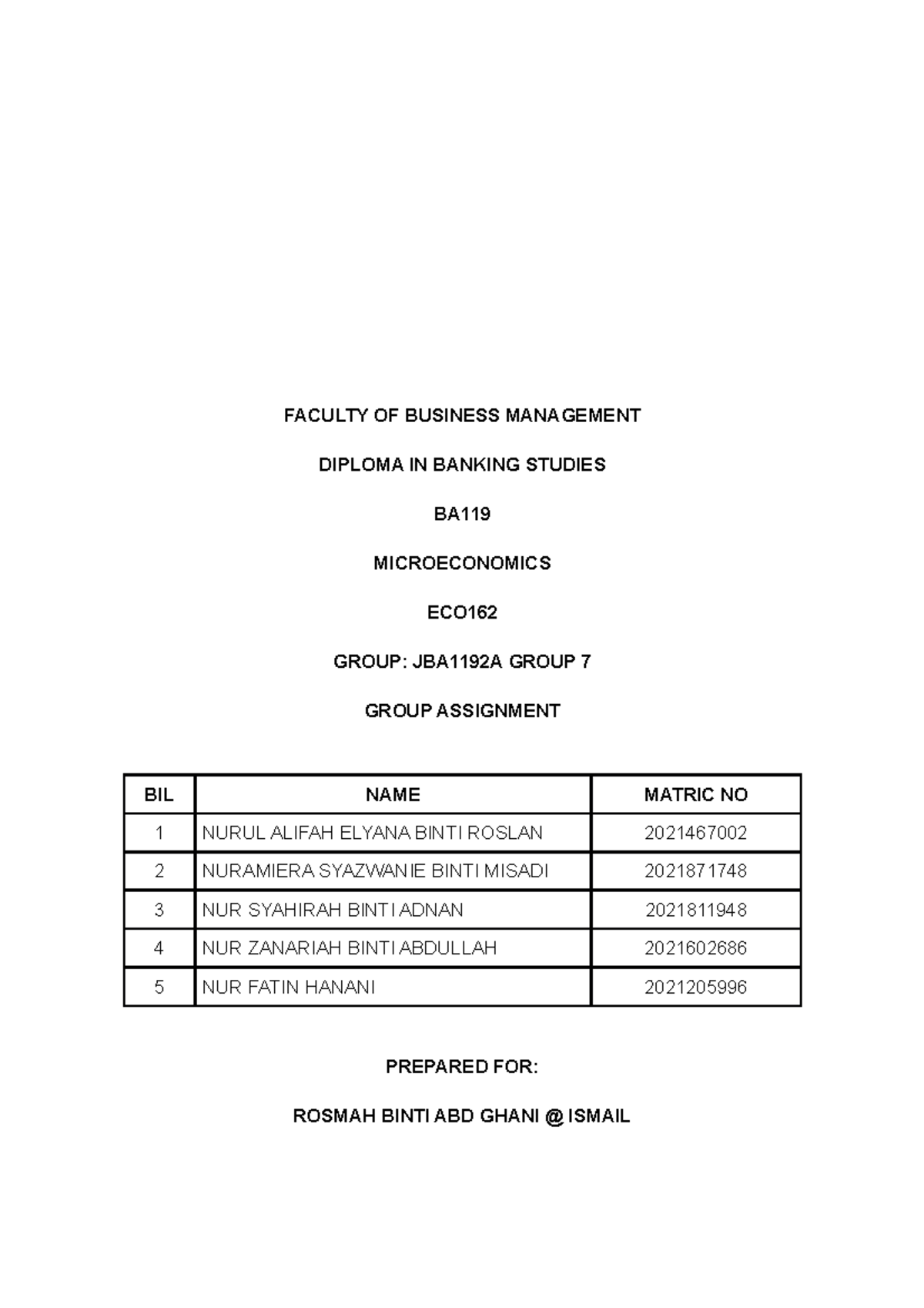 Eco 162 assignment - FACULTY OF BUSINESS MANAGEMENT DIPLOMA IN BANKING ...