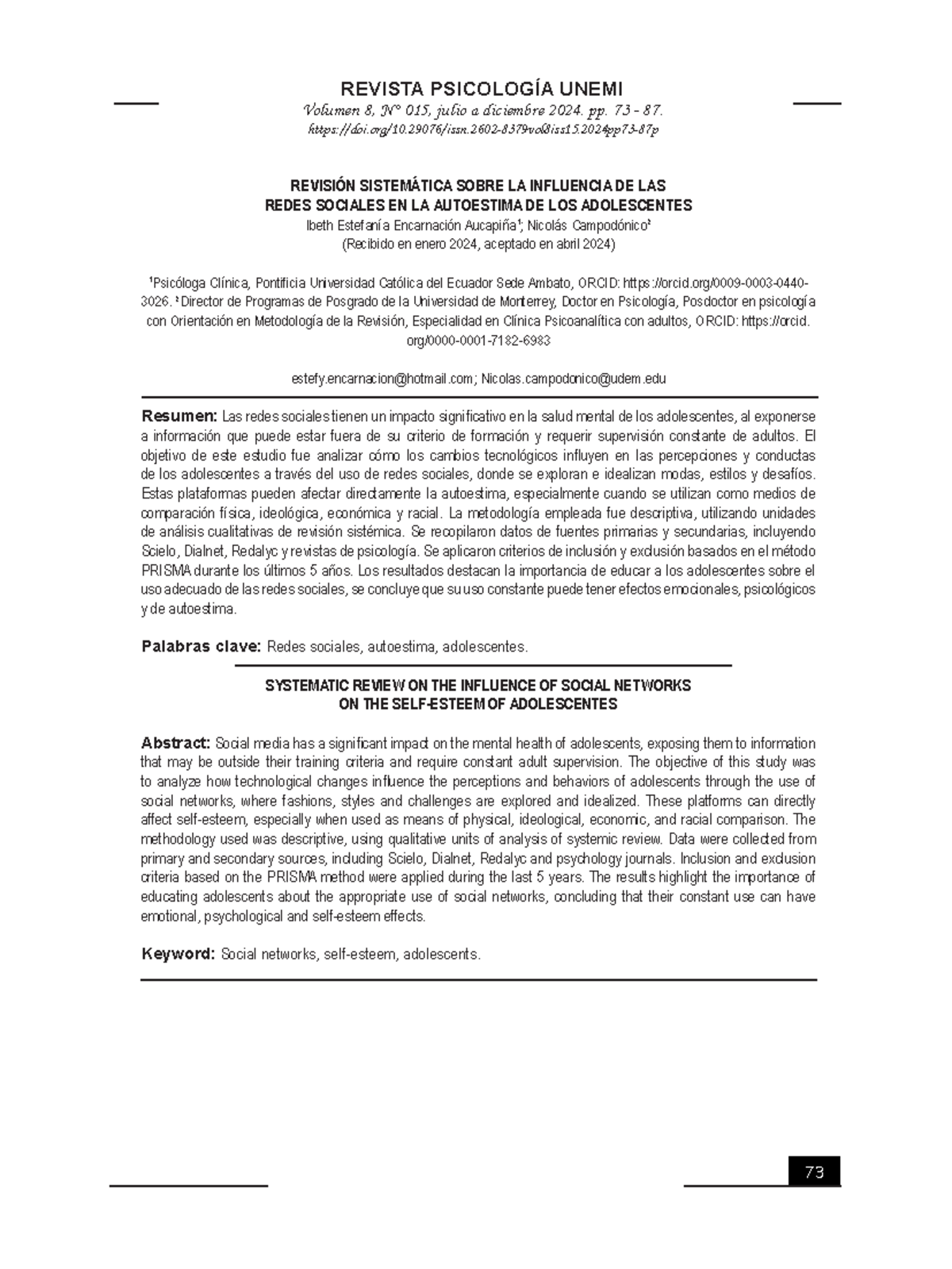 2024 Psicolog a Unemi - Relacionado con problemas en la sociedad - REVISIÓN SISTEMÁTICA SOBRE LA ...