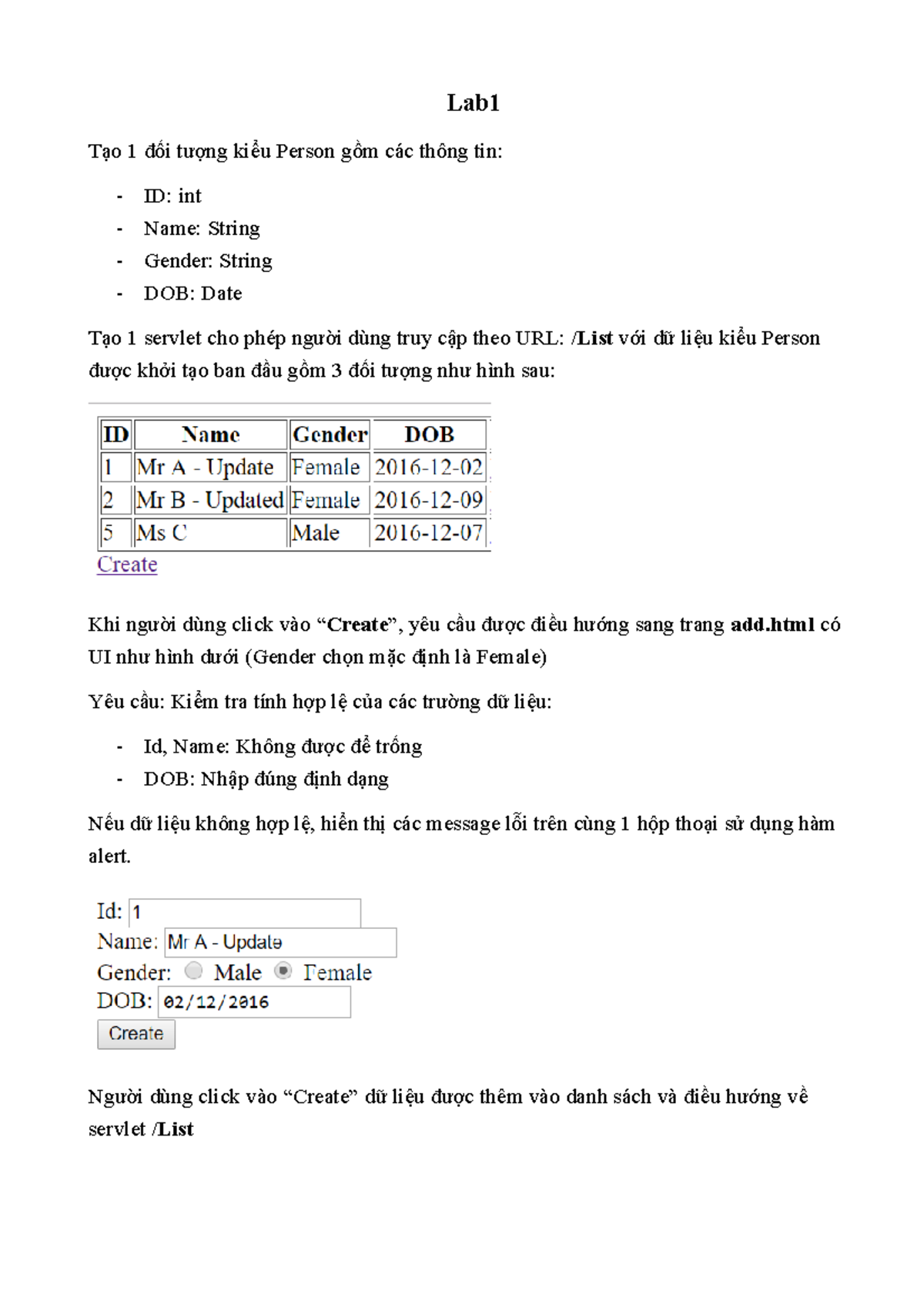 Lab1 - Lab1 - Lab Tạo 1 đối tượng kiểu Person gồm các thông tin: ID: int Name: String Gender ...
