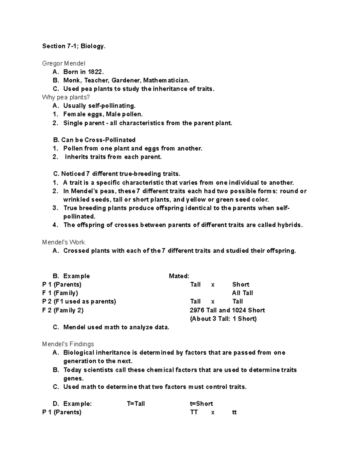 Unit 7 Notes Biology. - Section 7-1; Biology. Gregor Mendel A. Born in ...