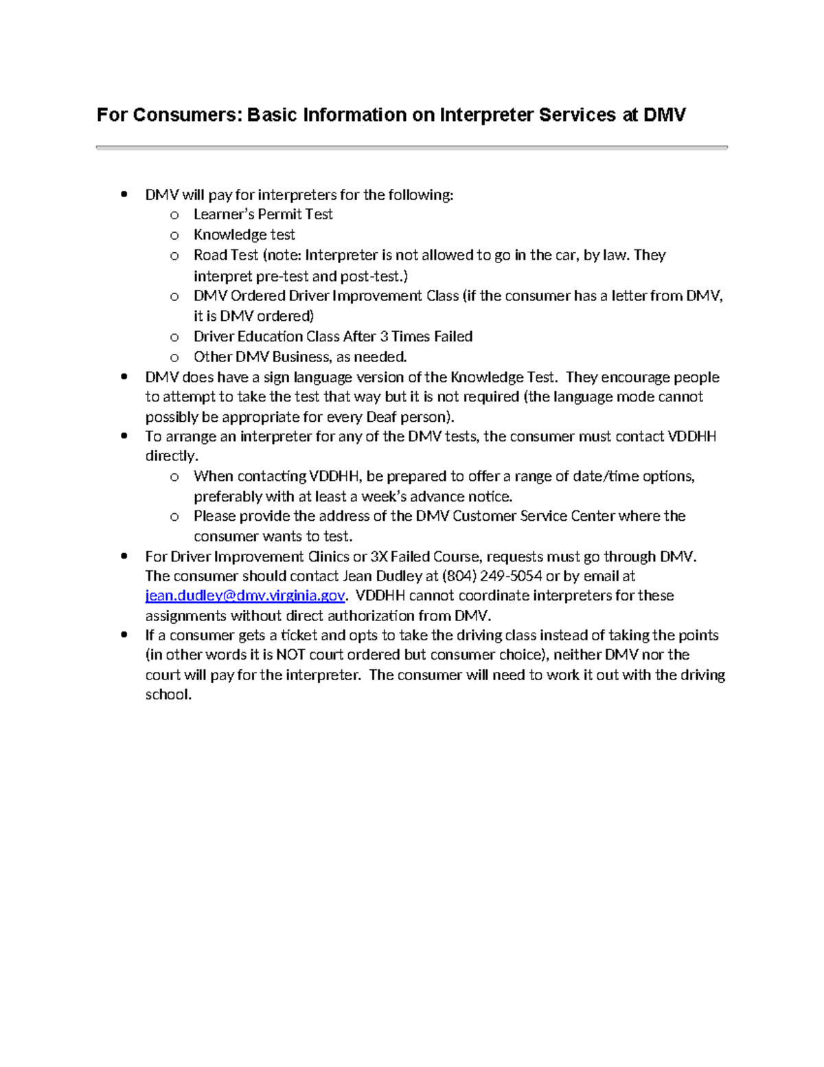 For Consumers Basic Information on Interpreter Services at DMV - They ...