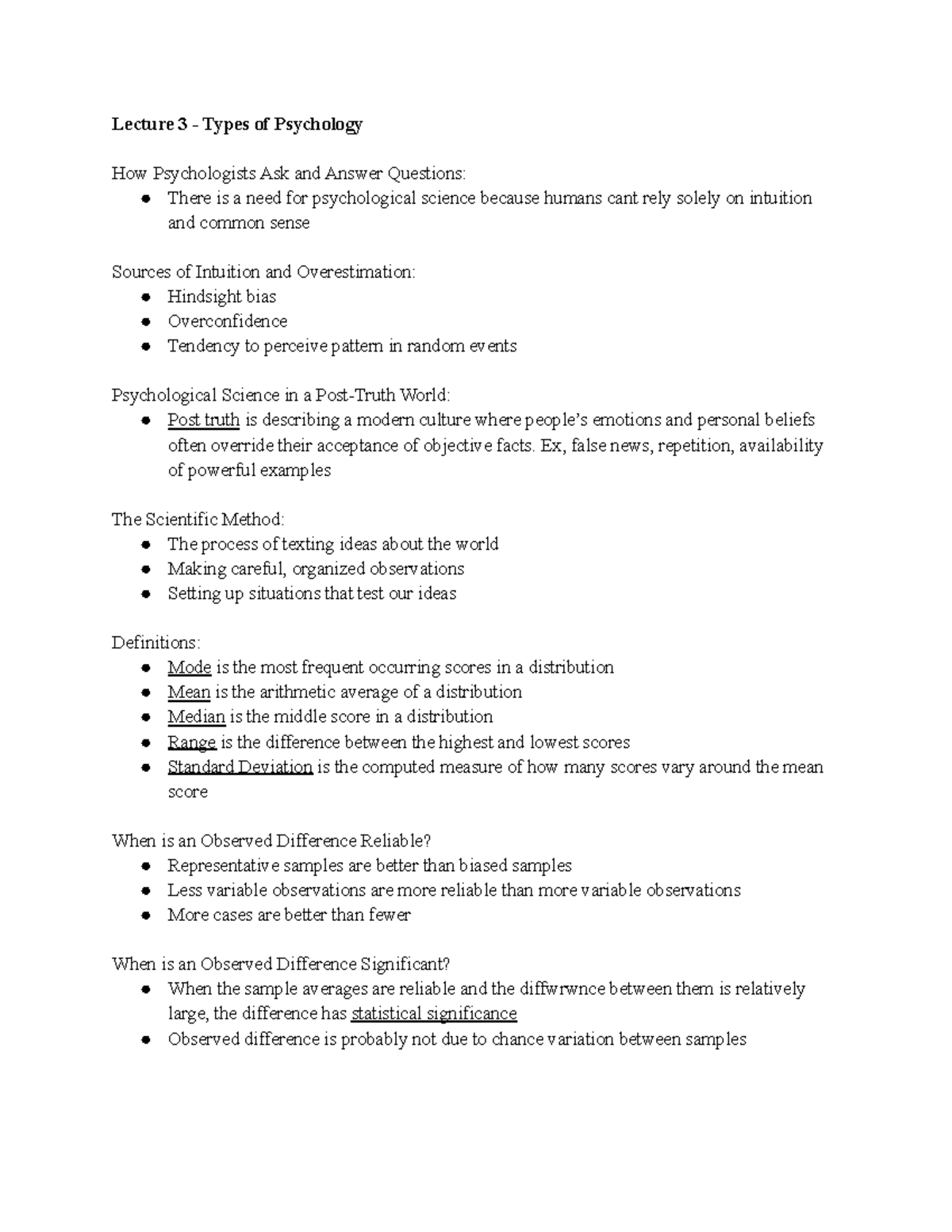 PSYC 111 Lecture 3-4, Module 3-4 Notes - Lecture 3 - Types of ...