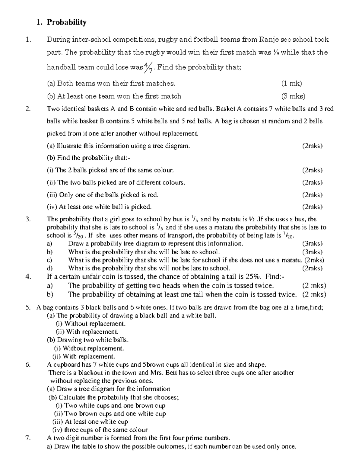 Probability-Q - 1. Probability During inter-school competitions, rugby ...