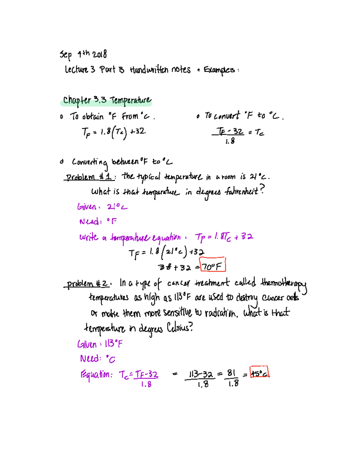 Section 3.3 Temperature practice problems - Sep4th 2018 lecture 3 Part ...