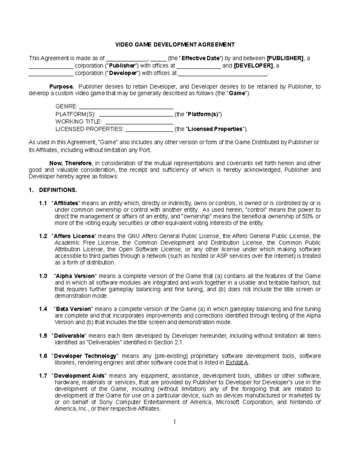 Contrato desarrollo de videojuegos - VIDEO GAME DEVELOPMENT AGREEMENT This Agreement is made as ...